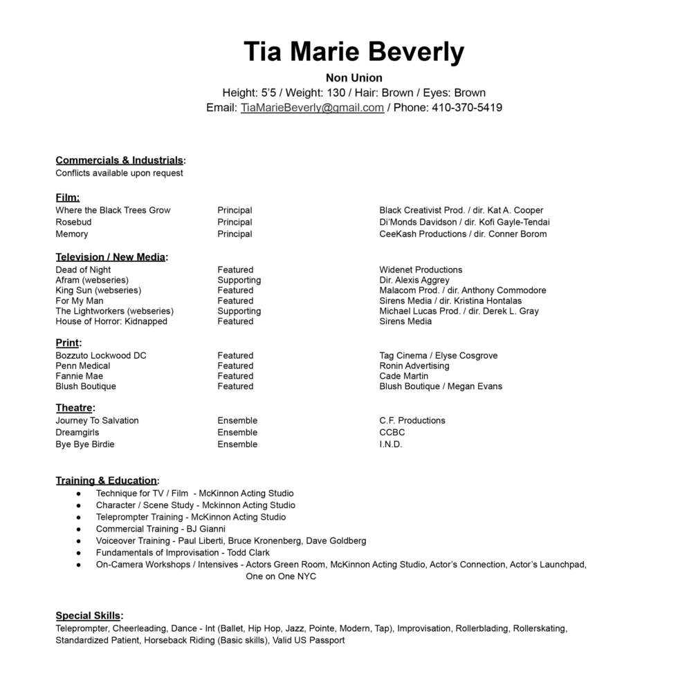 Resume | Tia Marie